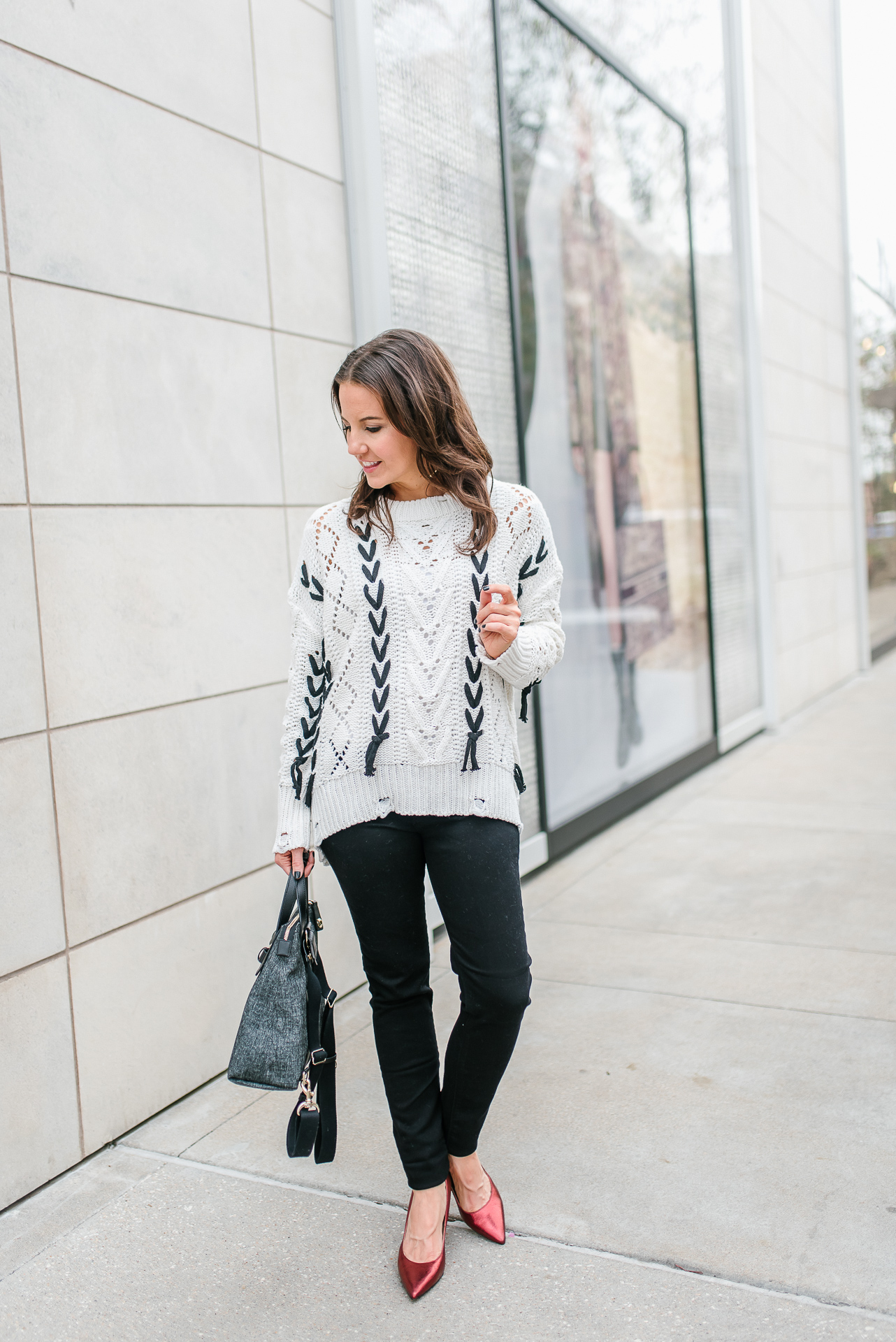 White Open Knit Sweater | Lady in Violet | Houston Fashion Blogger ...